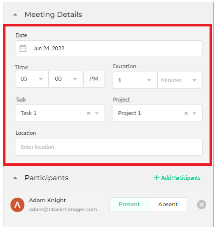 Edit Meeting Details Ntask Support